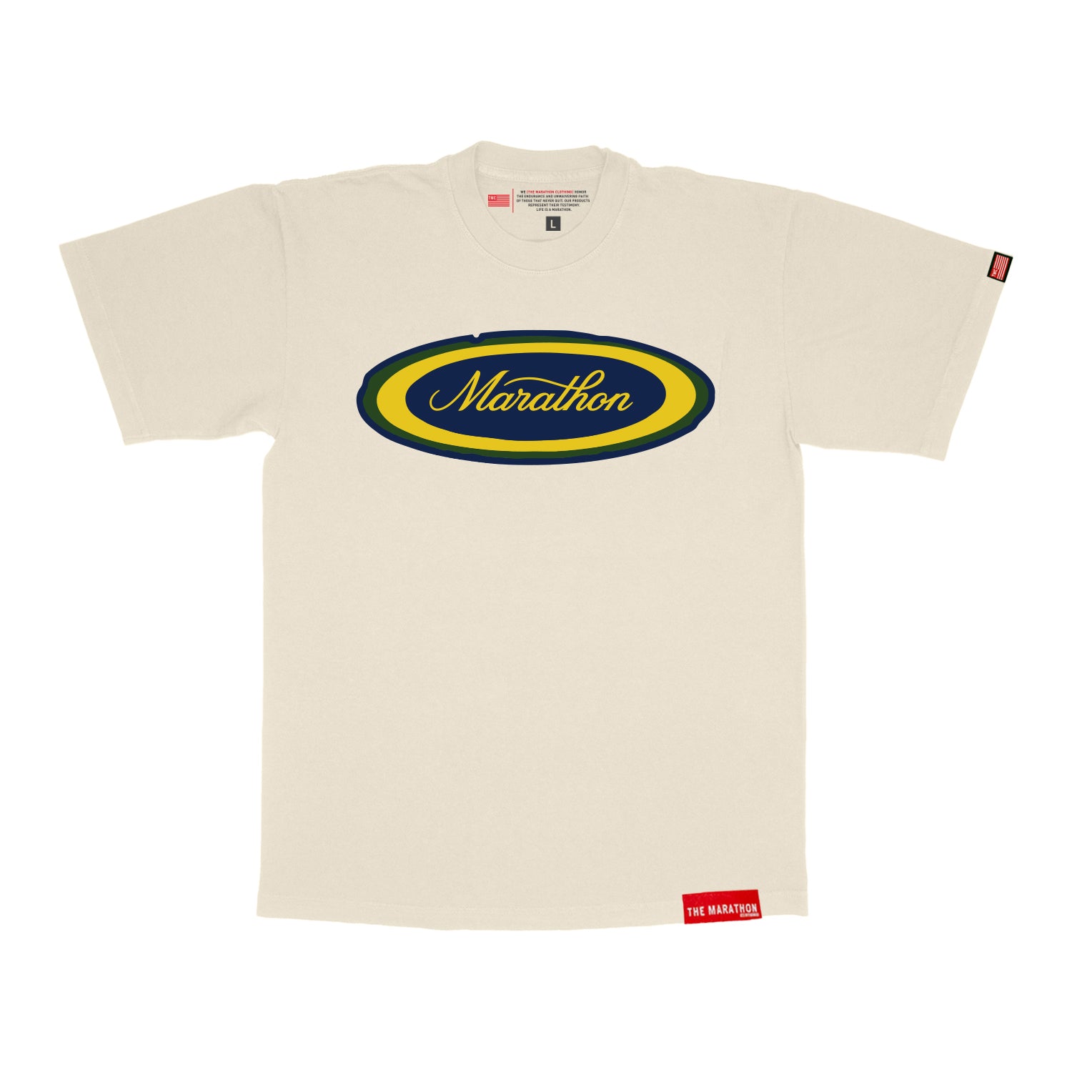 Marathon Emblem T-Shirt - Bone/Navy/Green – The Marathon Clothing